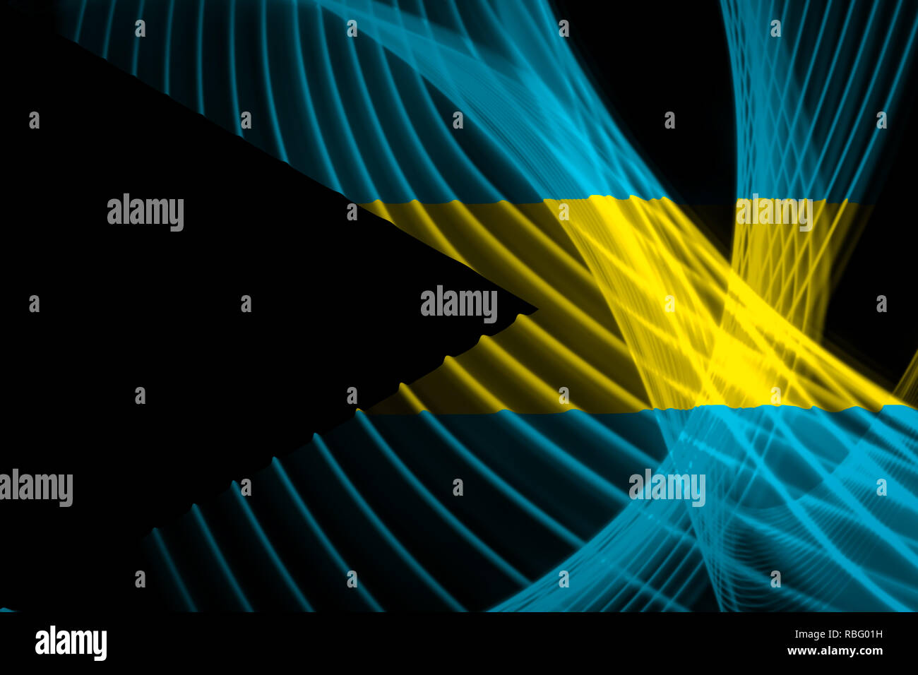 The national flag of Bahamas on the background neon geometric stripes ...