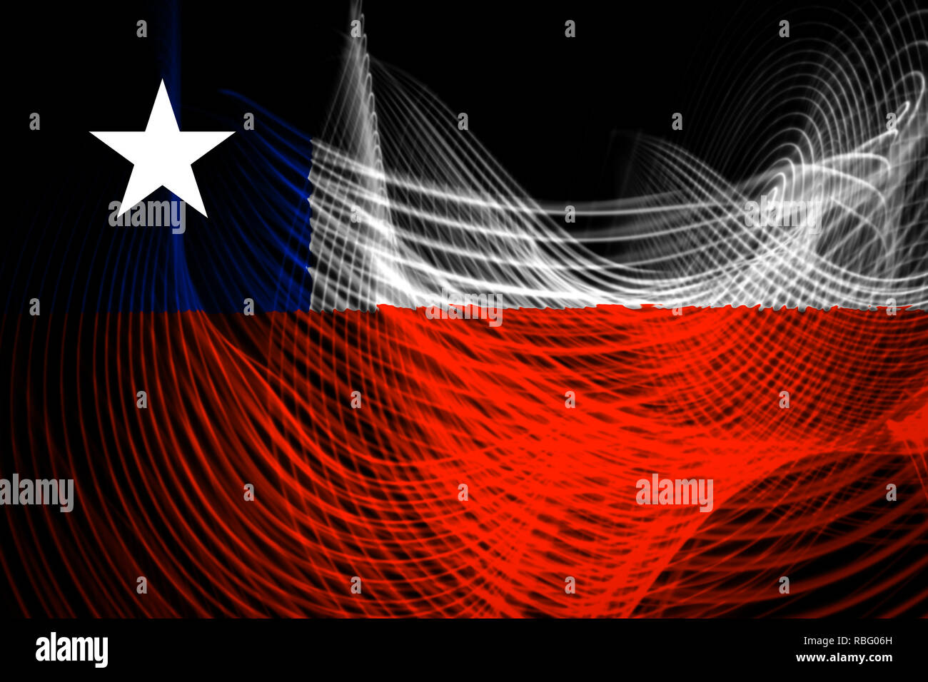 The national flag of Chile on the background neon geometric stripes ...