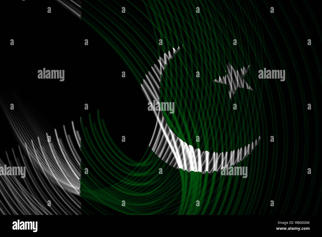 The national flag of Pakistan on the background neon geometric stripes ...