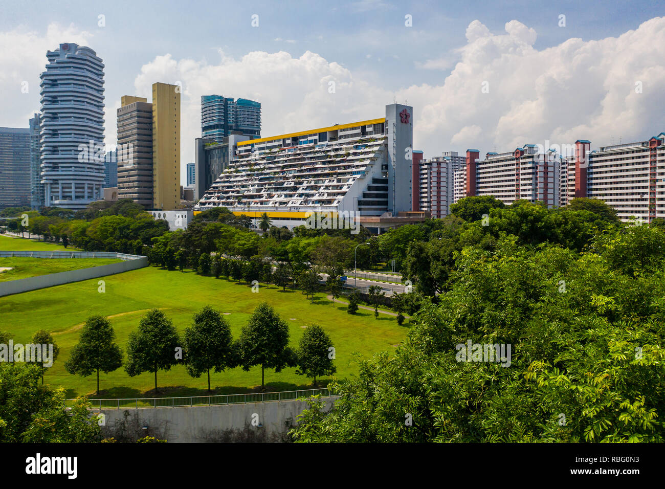 Aerial view of the brutalist design of Golden Mile Complex, Singapore ...