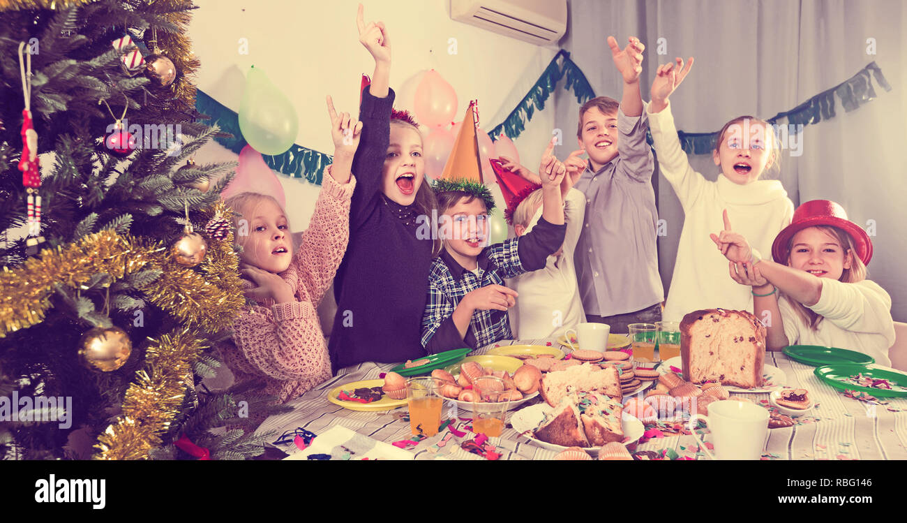 Group fun children enjoying their company during Christmas Stock Photo ...