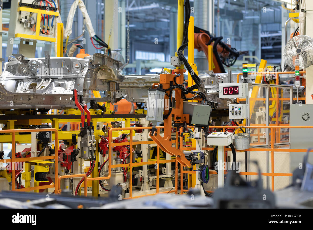 process of welding cars. Modern Assembly of cars at plant. automated ...