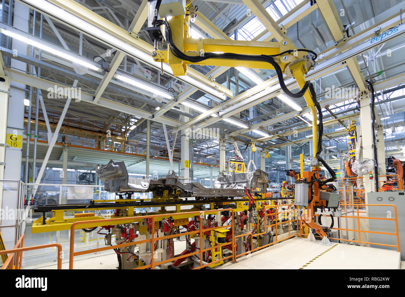 process of welding cars. Modern Assembly of cars at plant. automated ...