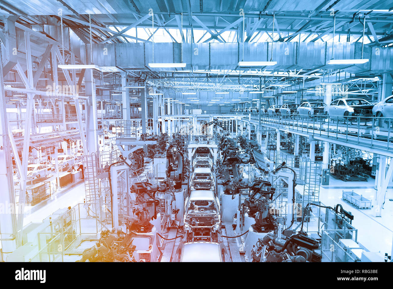 Assembling parts of the car robots. automated build process of cars ...