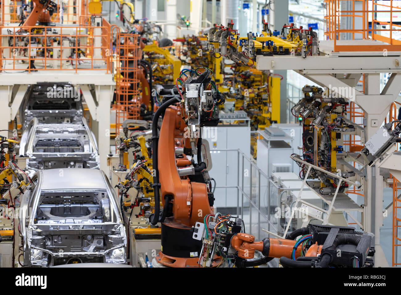 body of car on conveyor Modern Assembly of cars at plant. automated ...