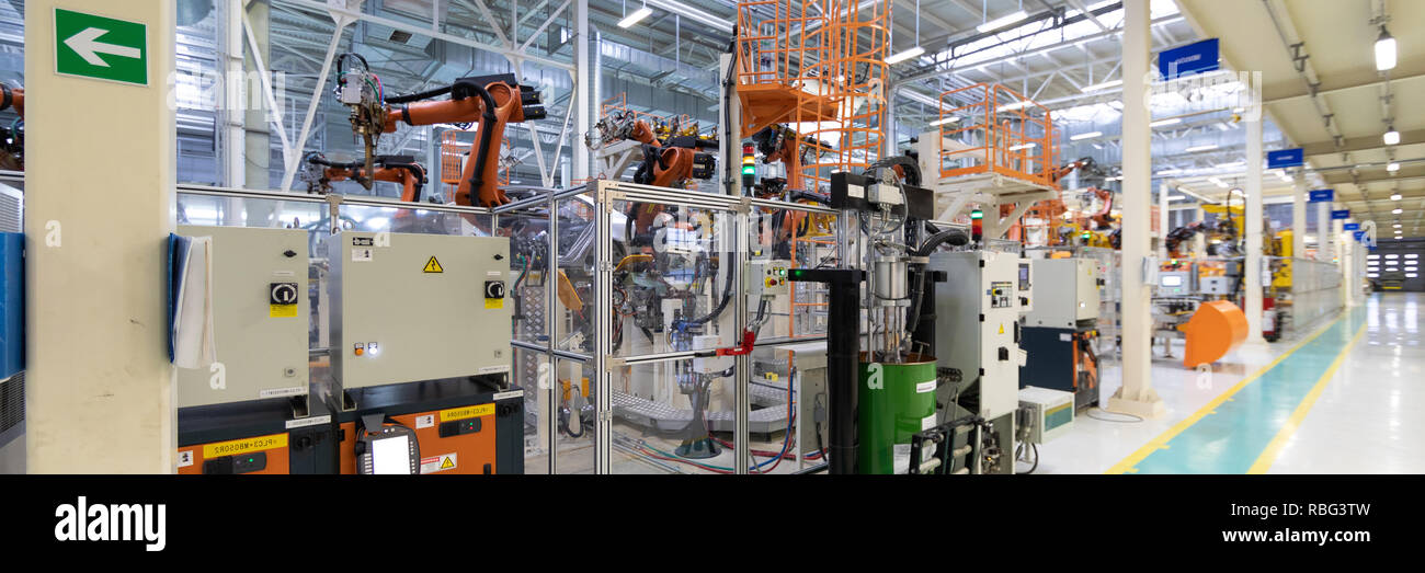 Automated Assembly process of cars by robots. Automotive production ...