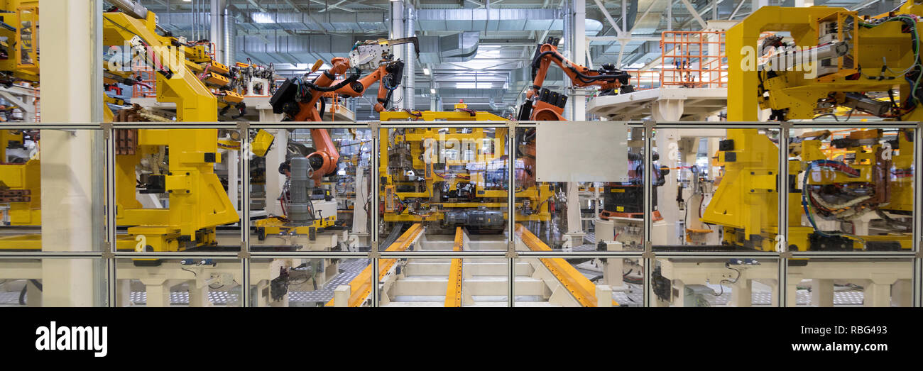 Automated Assembly process of cars by robots. Automotive production ...
