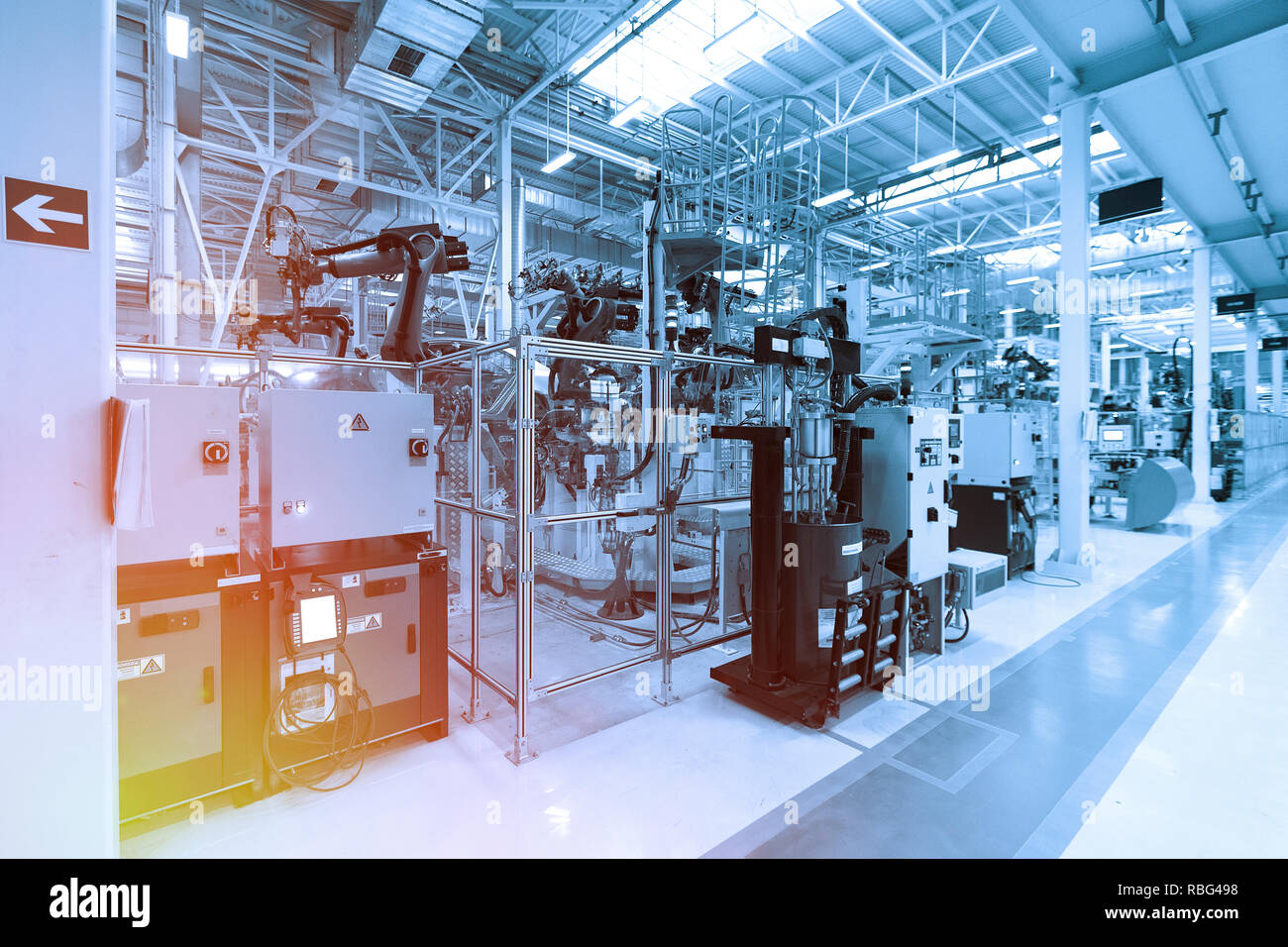 Factory for the production of cars in blue. Modern automotive industry ...