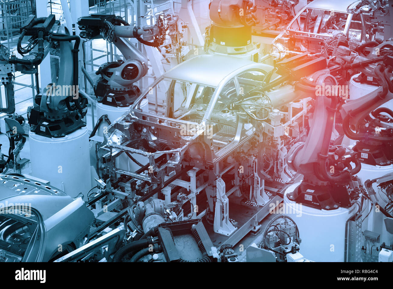 Assembling Parts Of The Car Robots Automated Build Process Of Cars