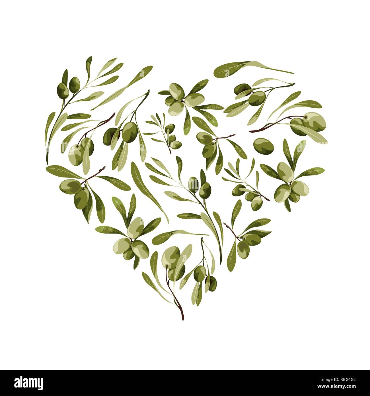Vector garden heart shape background with olive tree for st valentines ...
