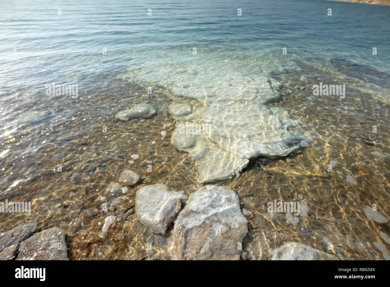 Crystallized salt rocks along the shores of the Dead Sea, Israel Stock ...