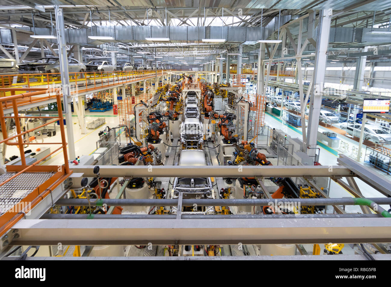 body of car on conveyor Modern Assembly of cars at plant. automated ...