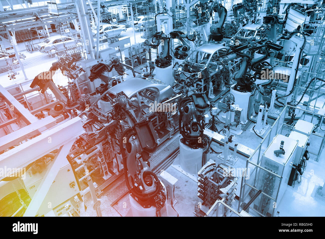 Assembling parts of the car robots. automated build process of cars ...