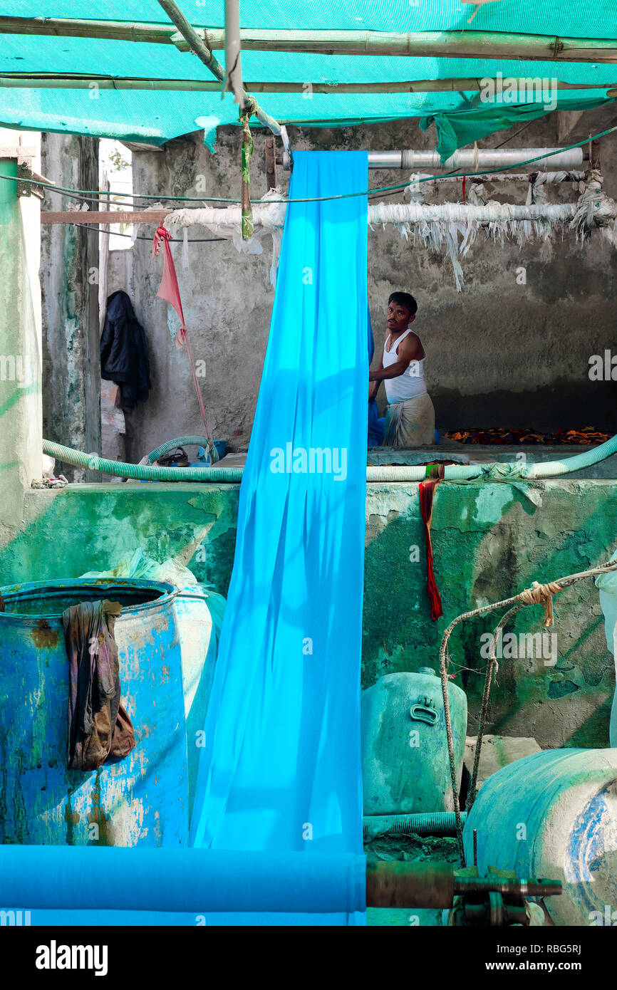 India, Rajasthan, Pali Marwar: sari factory,India, Rajasthan, Pali ...