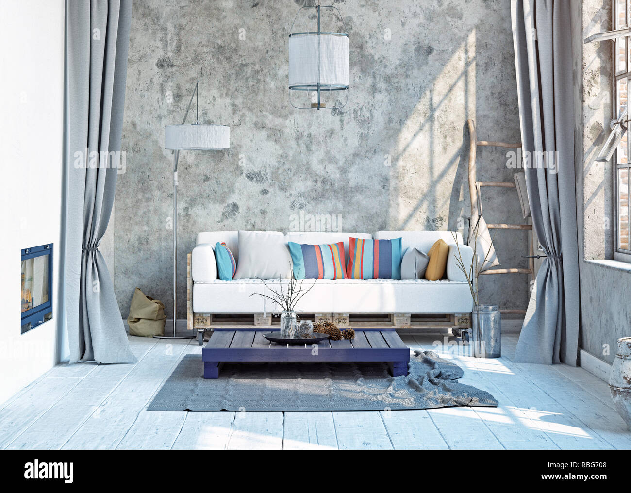 modern attic interior design. 3d rendering concept Stock Photo - Alamy