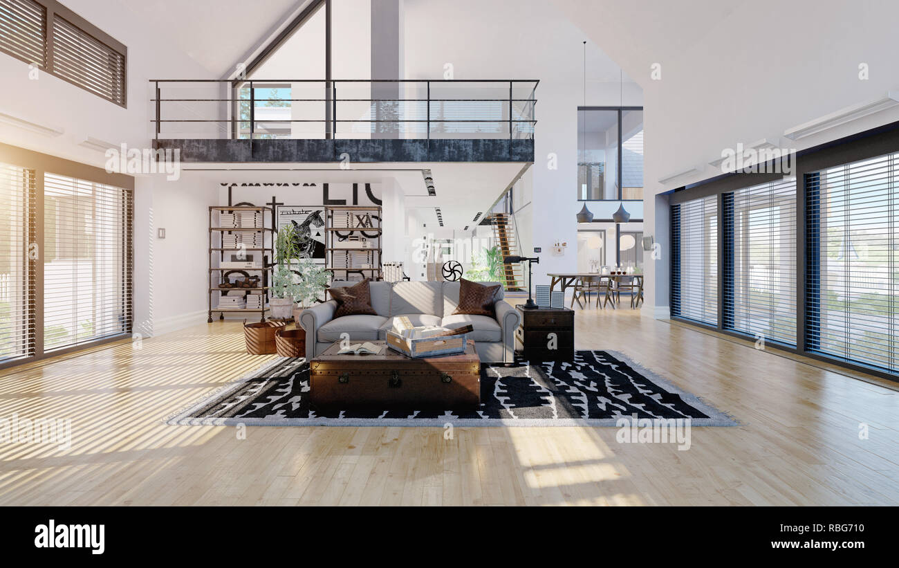 modern house interior. 3d rendering design Stock Photo - Alamy