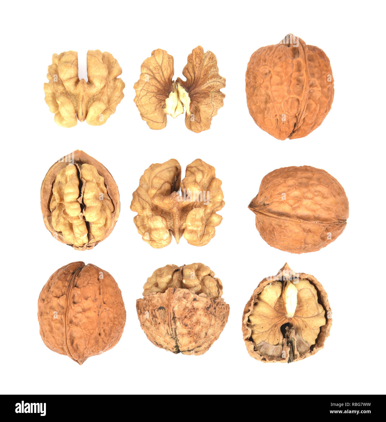 Top view set of Walnuts with isolated on white background Stock Photo ...