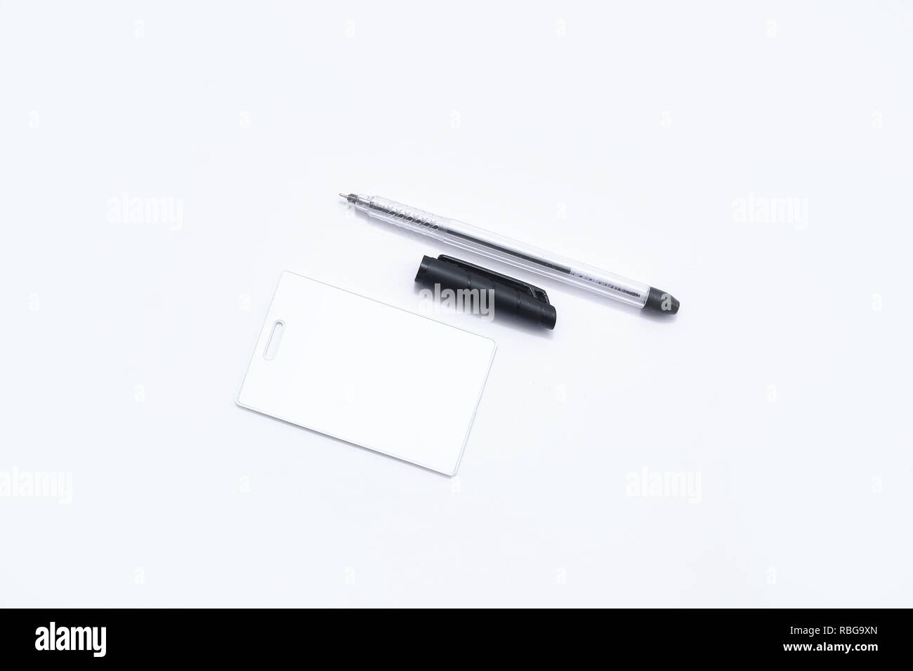 Picture of tag card and pen. Isolated on the white background Stock ...
