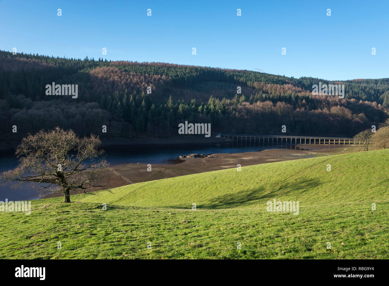 Site of Derwent village at Ladybower reservoir, Peak District national ...