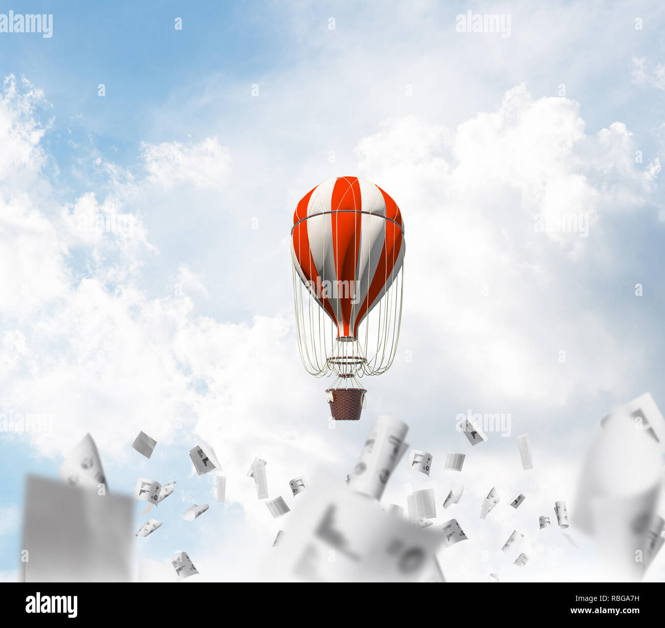 Flying hot air balloon in the air Stock Photo - Alamy