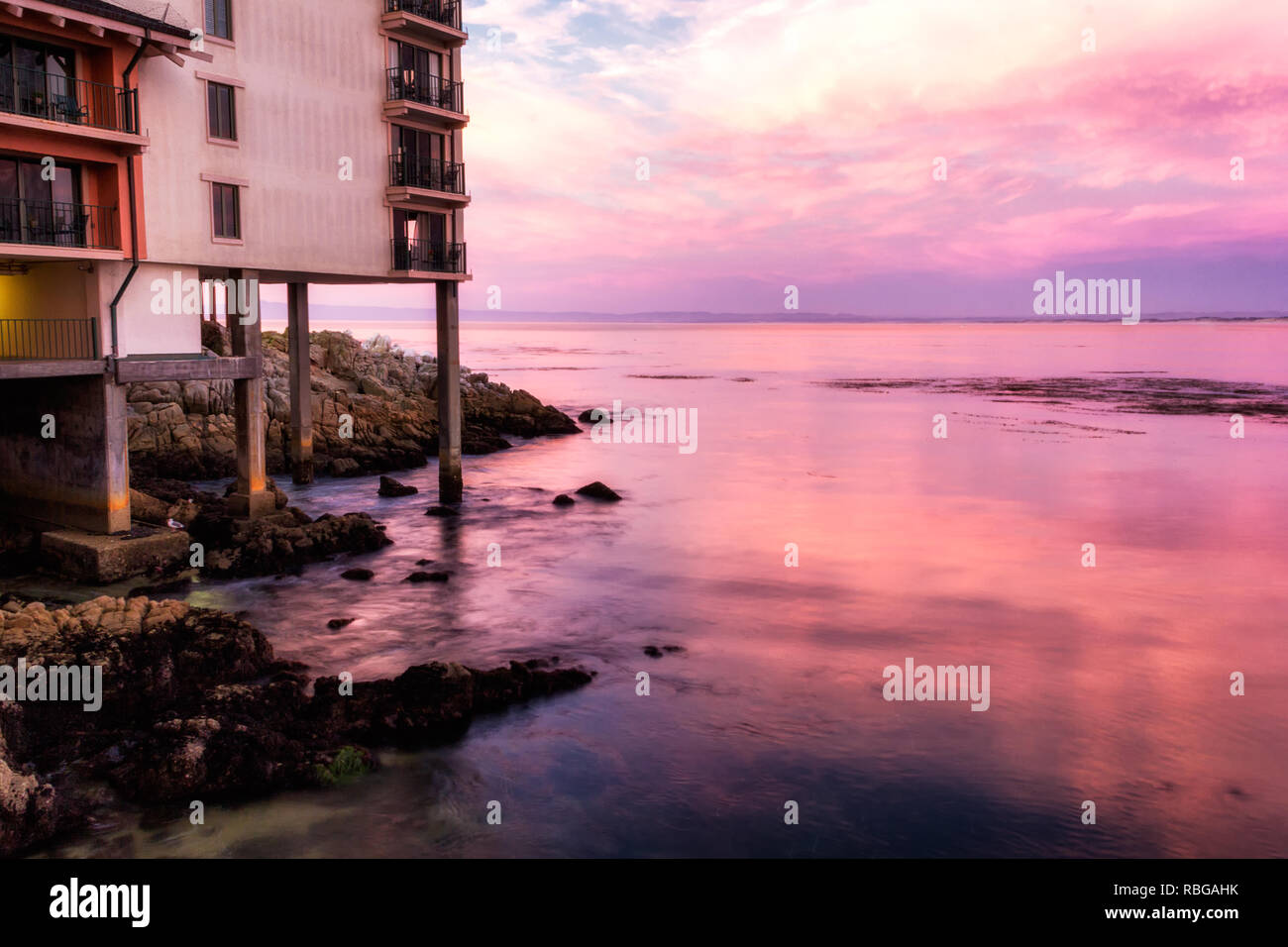 Amazing pink sunset in Monterey, California Stock Photo - Alamy