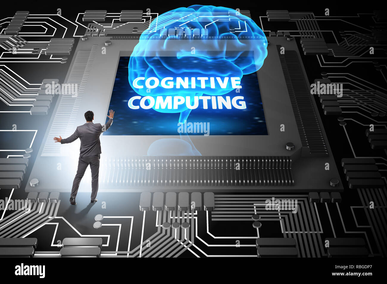 Cognitive computing concept as future technology with businessman Stock ...