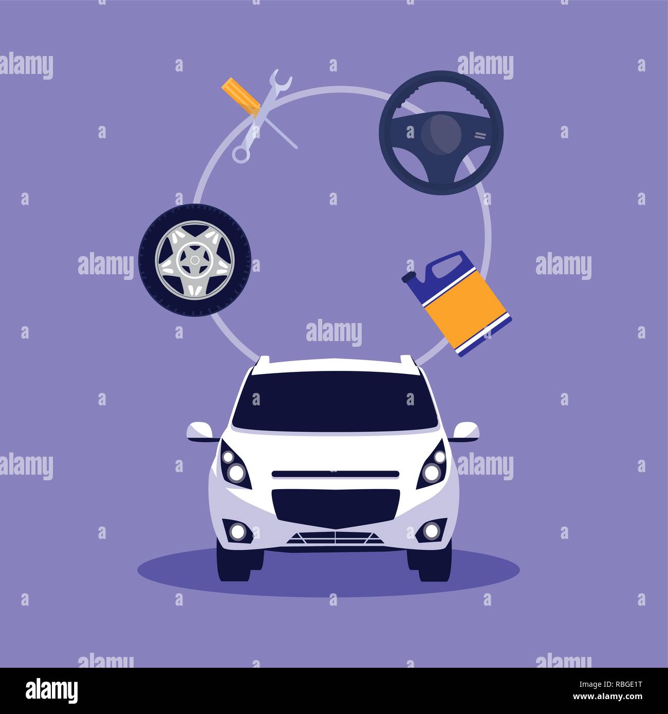 white car in maintenance workshop vector illustration design Stock ...