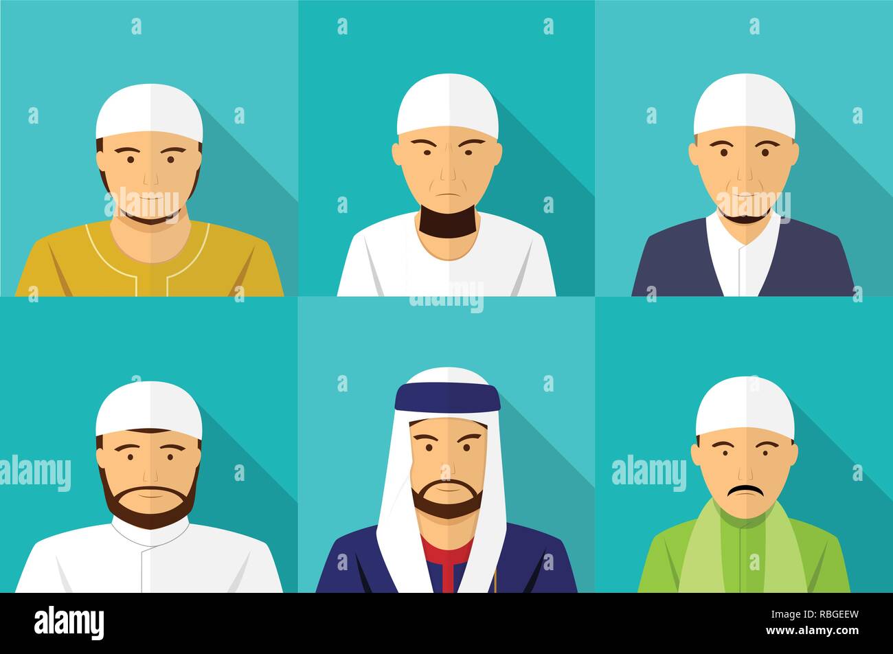 Set of Muslim man portrait in flat style, vector art Stock Vector Image ...