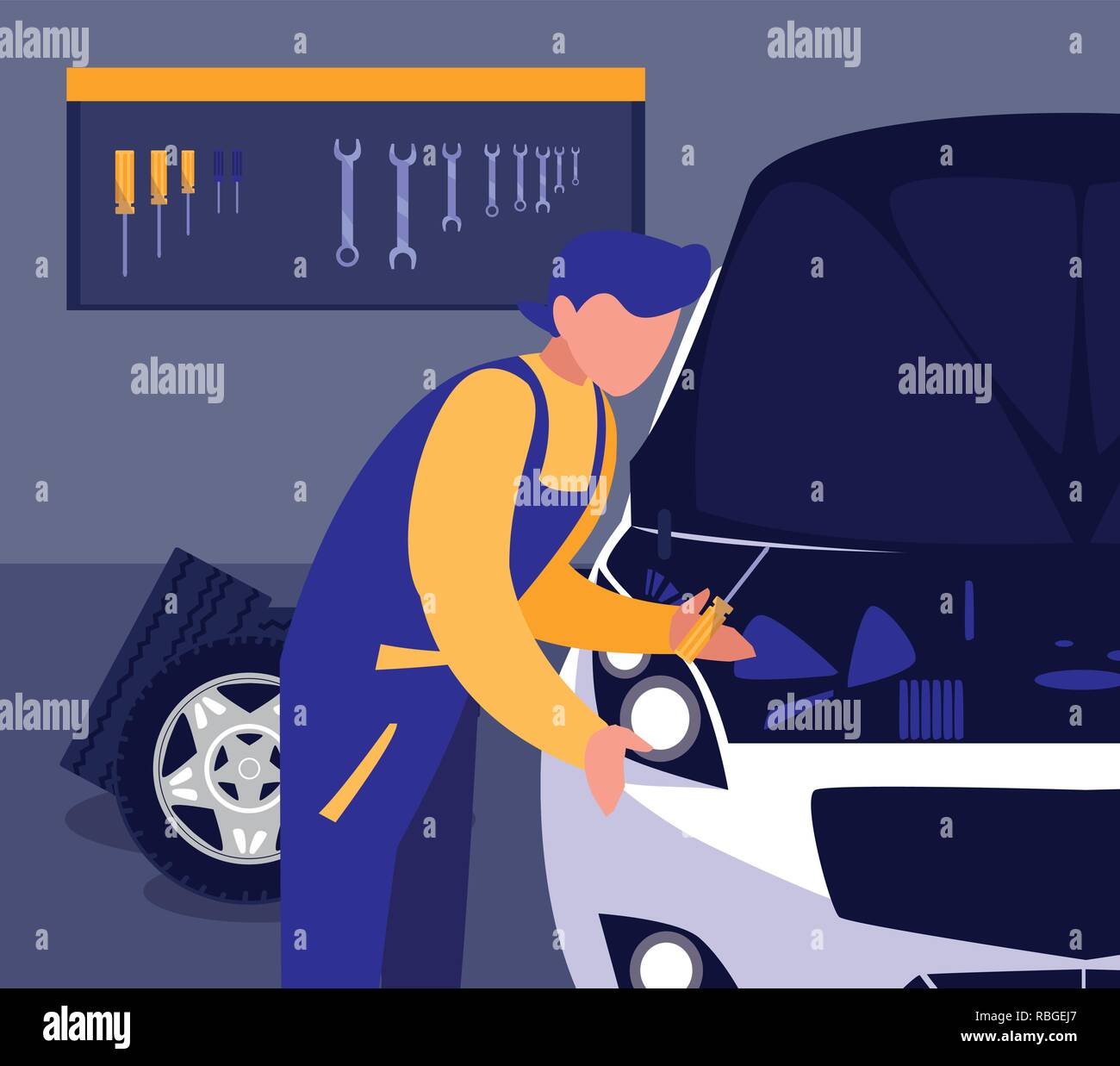 Mechanic working in auto repair Stock Vector Images - Alamy