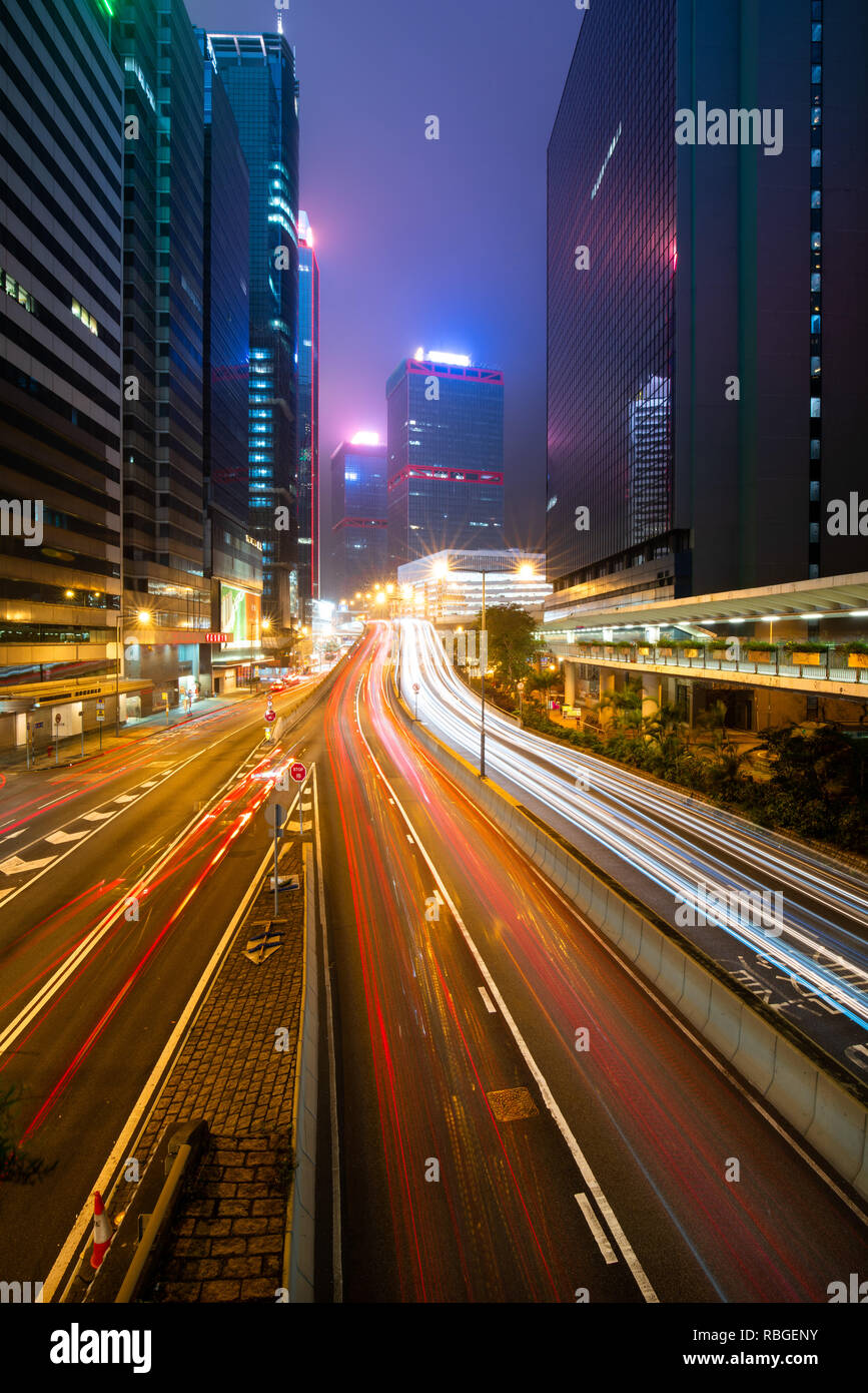Car traffic light trail on city road Stock Photo - Alamy