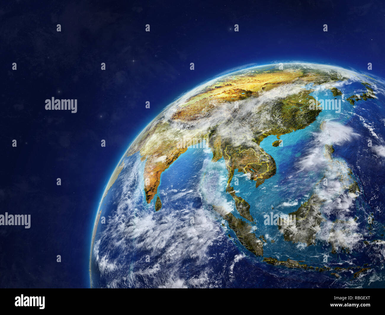 Asia on model of planet Earth with country borders and very detailed ...