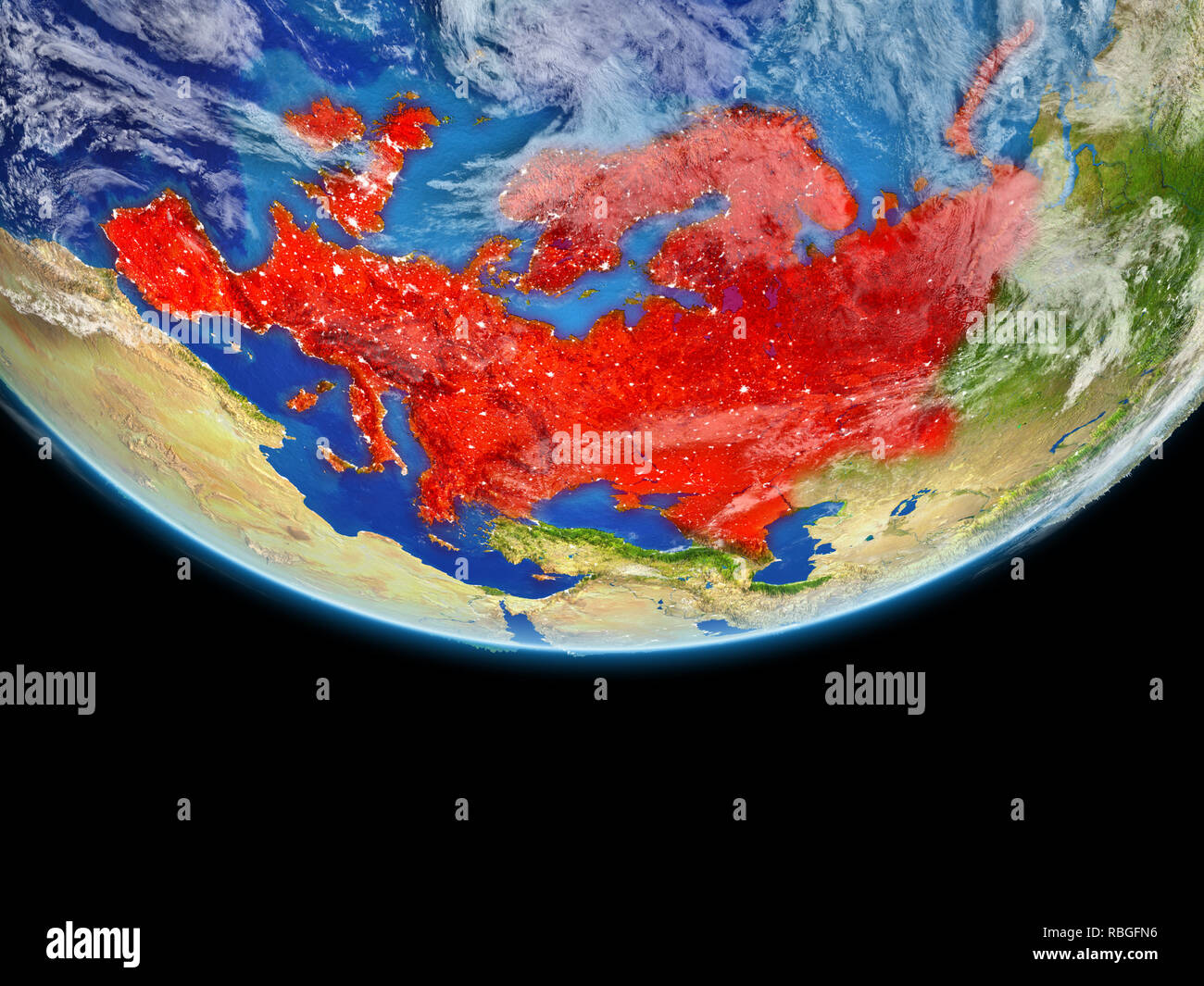 Europe from space on model of planet Earth. Extremely fine detail of ...