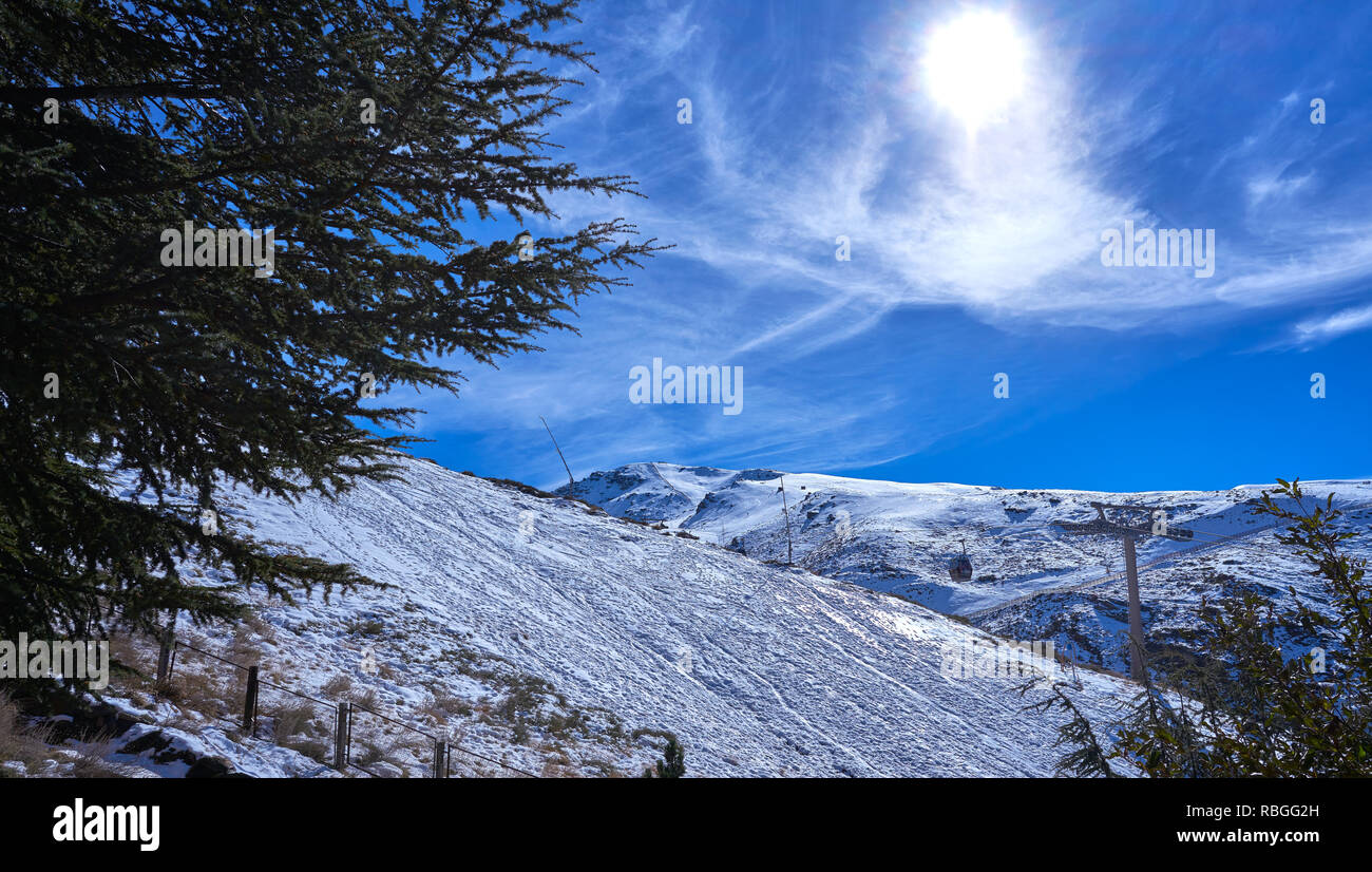 Sierra Nevada snow mountain ski resort in Granada of Spain Stock Photo ...