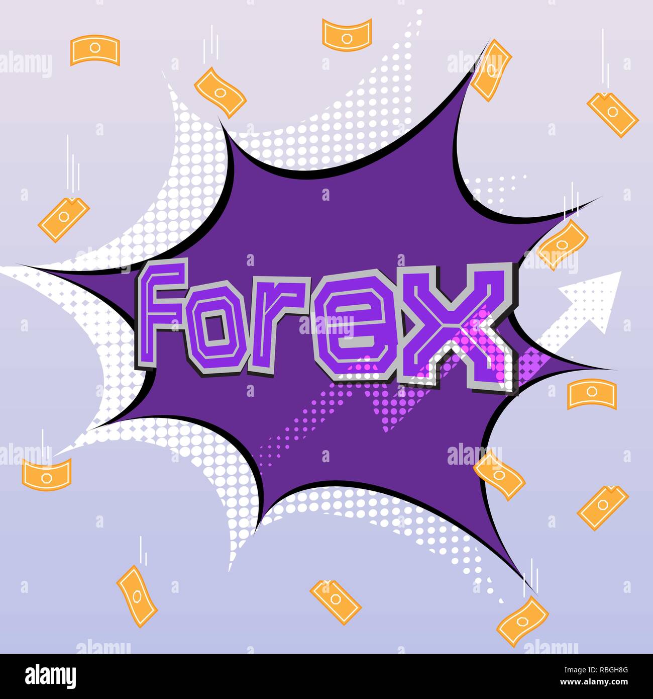 Forex banknote concept with comic text background, stock vector Stock ...