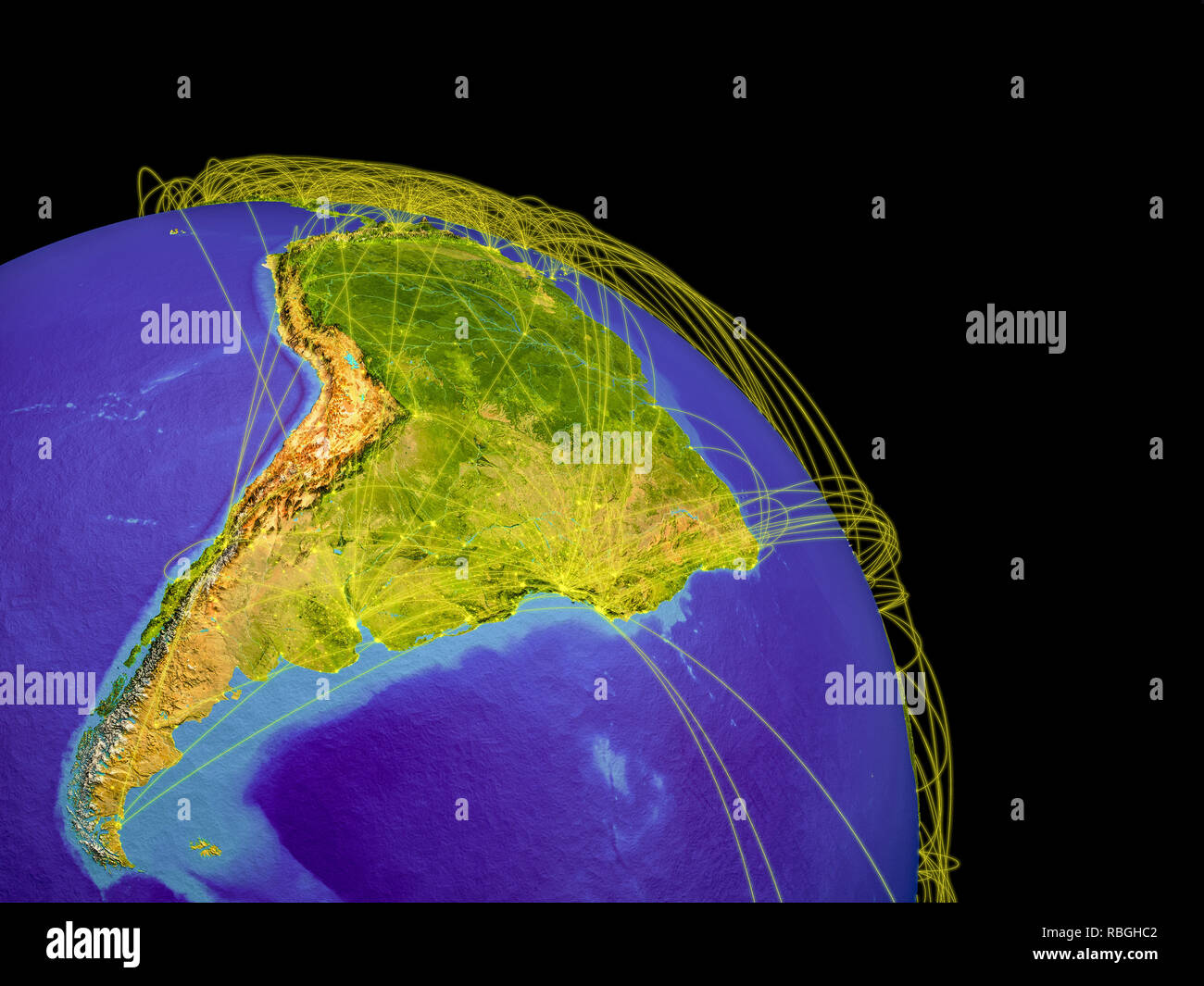 South America from space with trajectories representing global ...