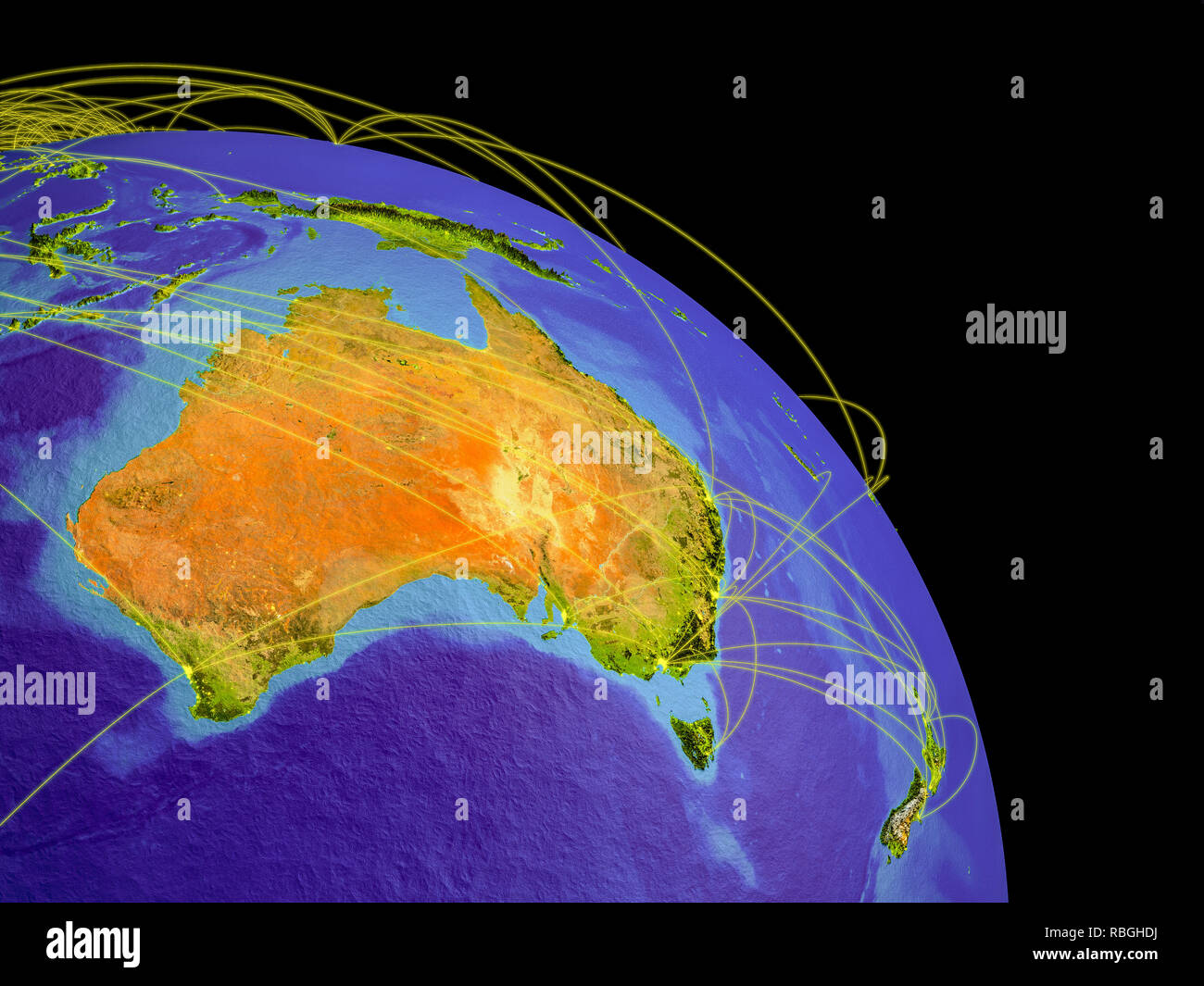 Australia from space with trajectories representing global ...