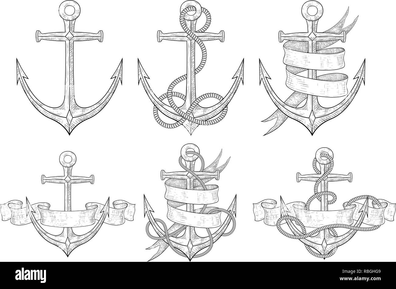 Anchors set. Hand drawn sketch Stock Vector Image & Art - Alamy