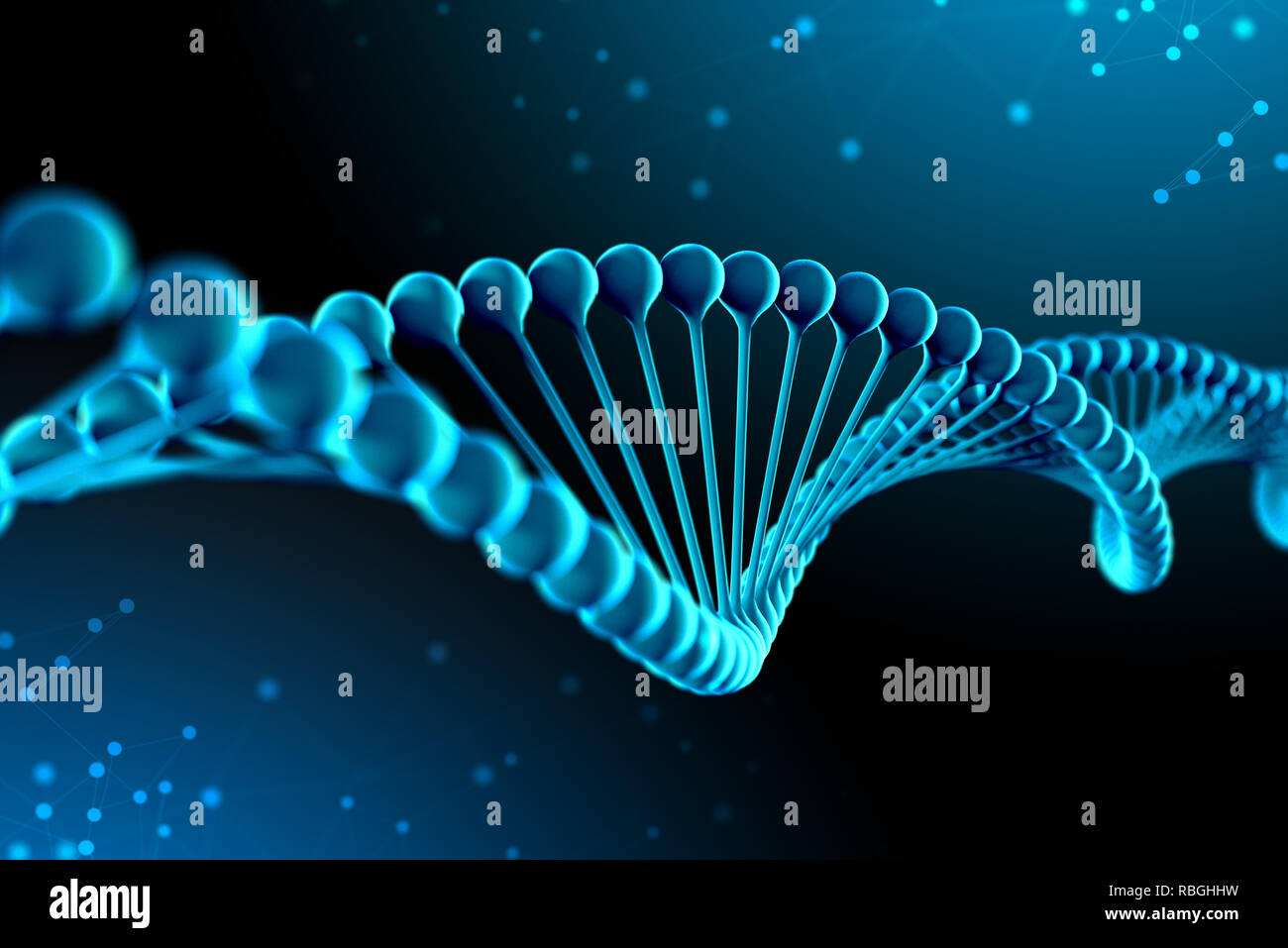 3d Illustration of DNA molecule. The helical molecule of a nucleotide ...