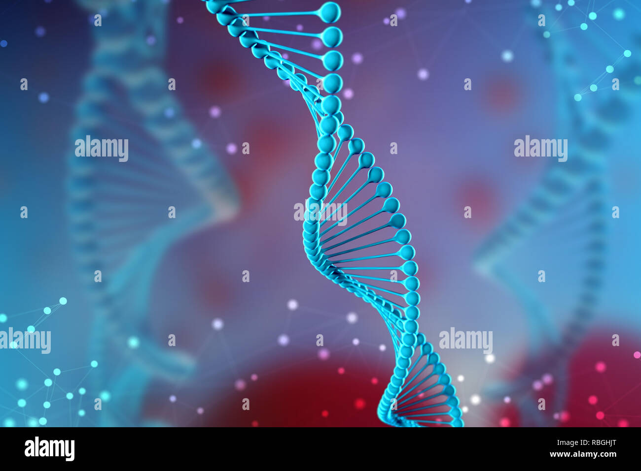 3d Illustration of DNA molecule. The helical molecule of a nucleotide ...