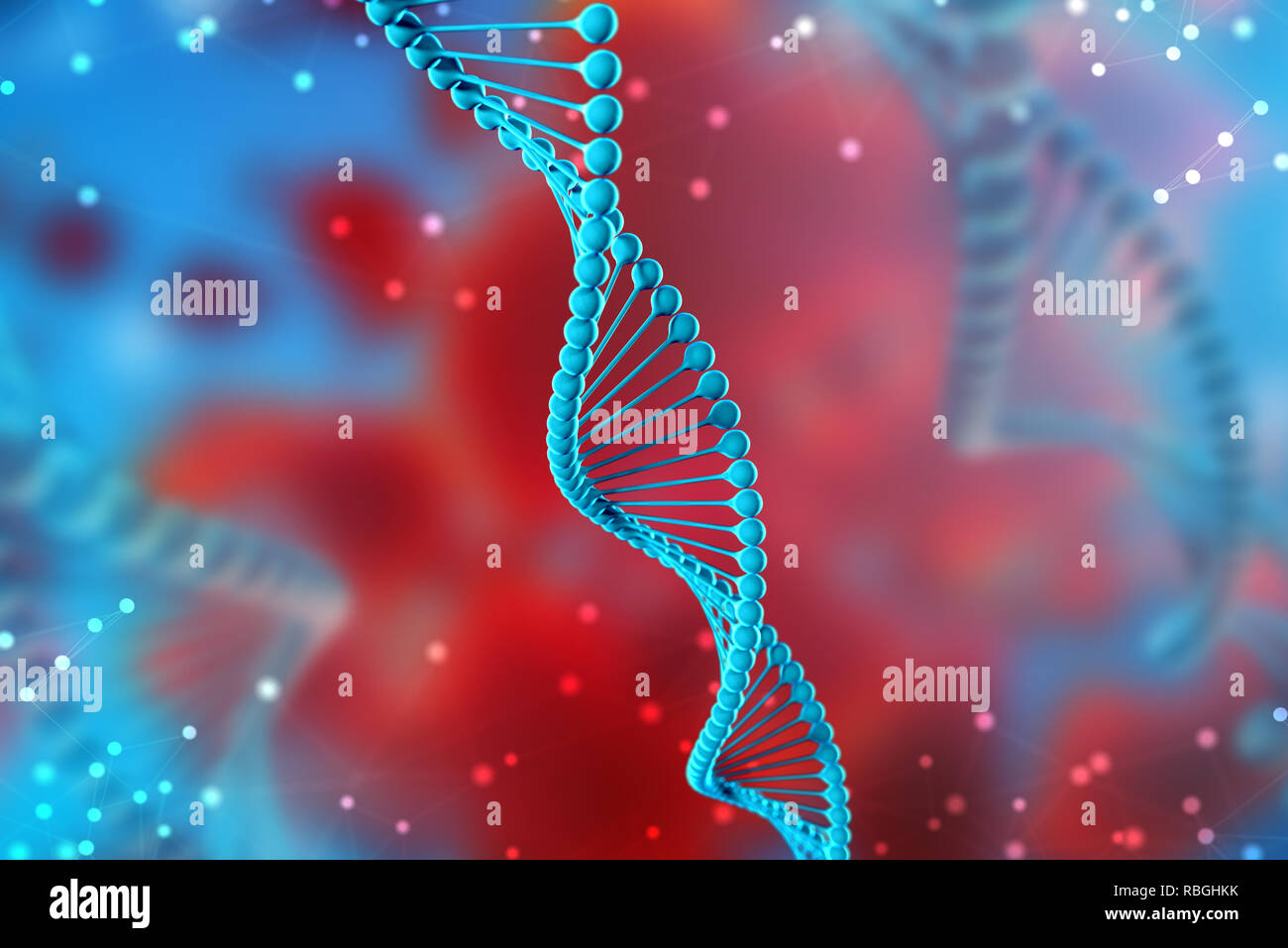 3d Illustration of DNA molecule. The helical molecule of a nucleotide ...