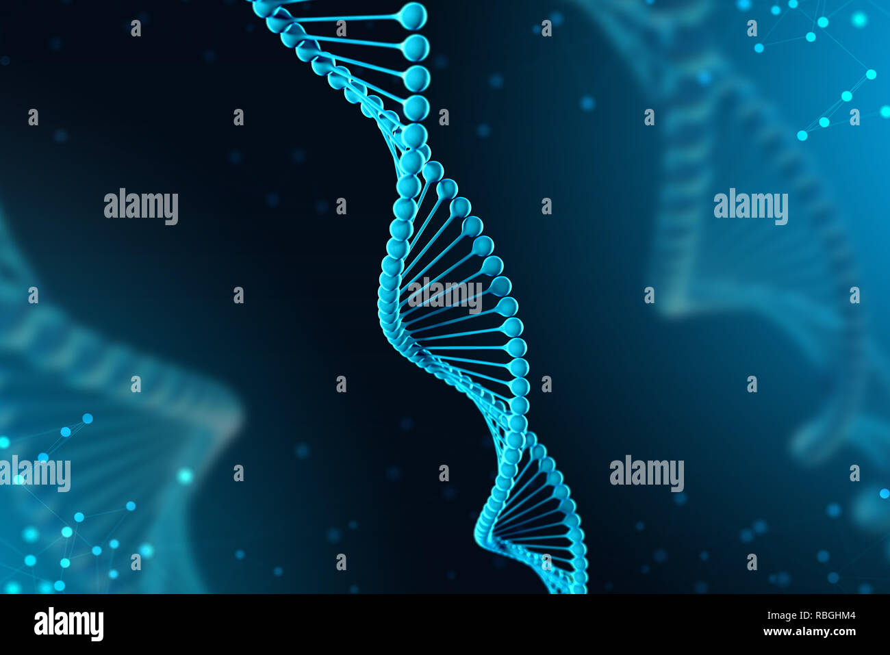 3d Illustration of DNA molecule. The helical molecule of a nucleotide ...