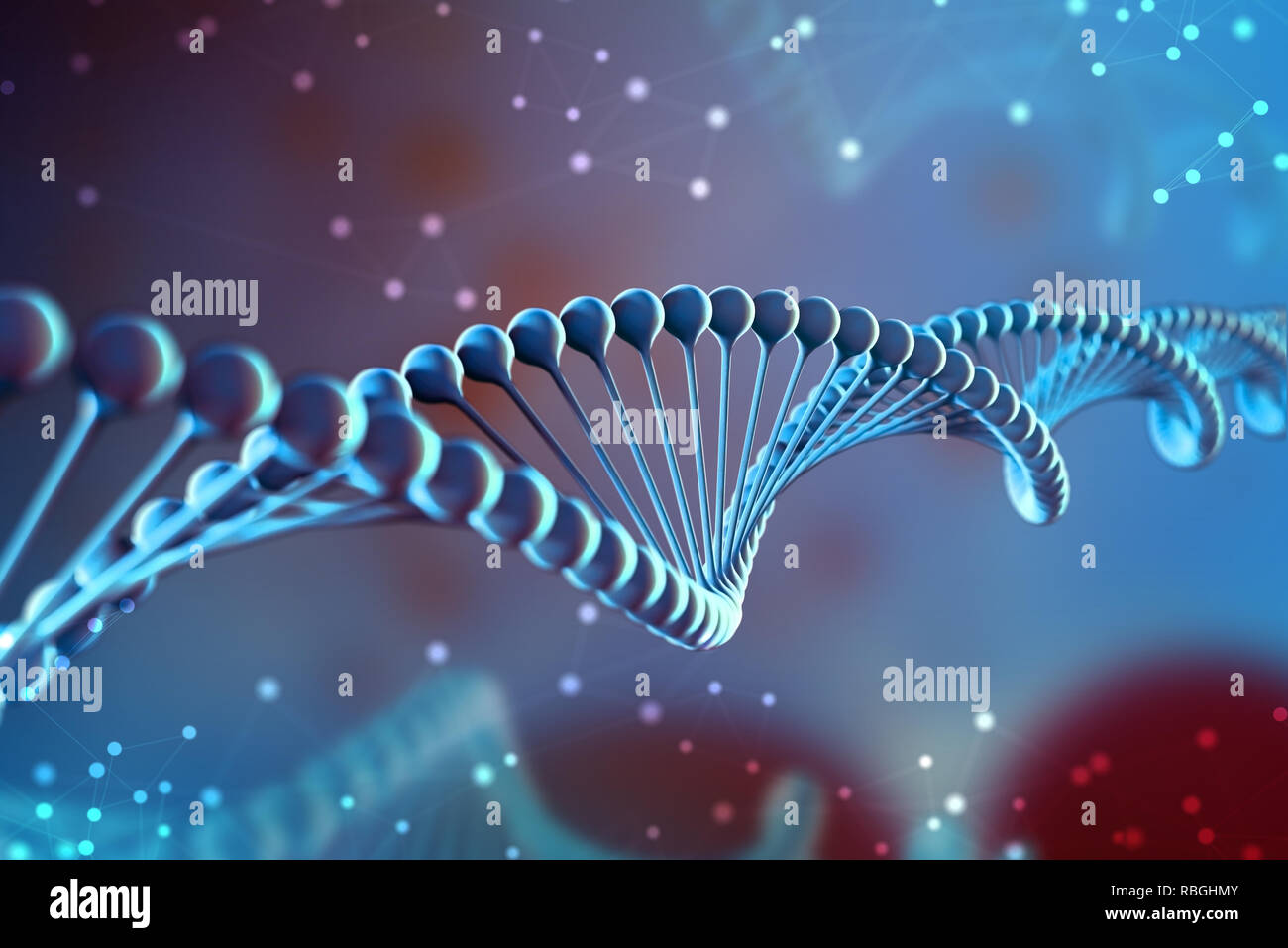 3d Illustration of DNA molecule. The helical molecule of a nucleotide ...