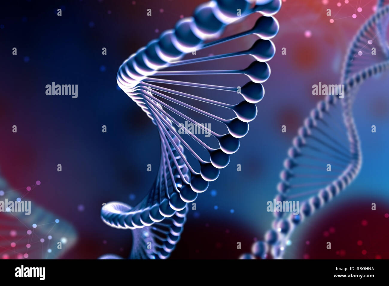 3d Illustration of DNA molecule. The helical molecule of a nucleotide ...