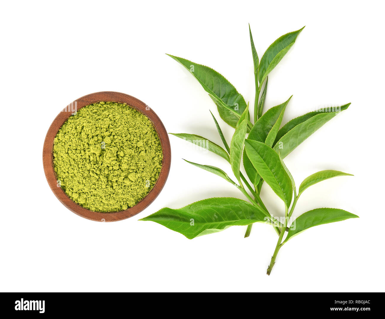 Green tea leaf isolated on white background Stock Photo - Alamy