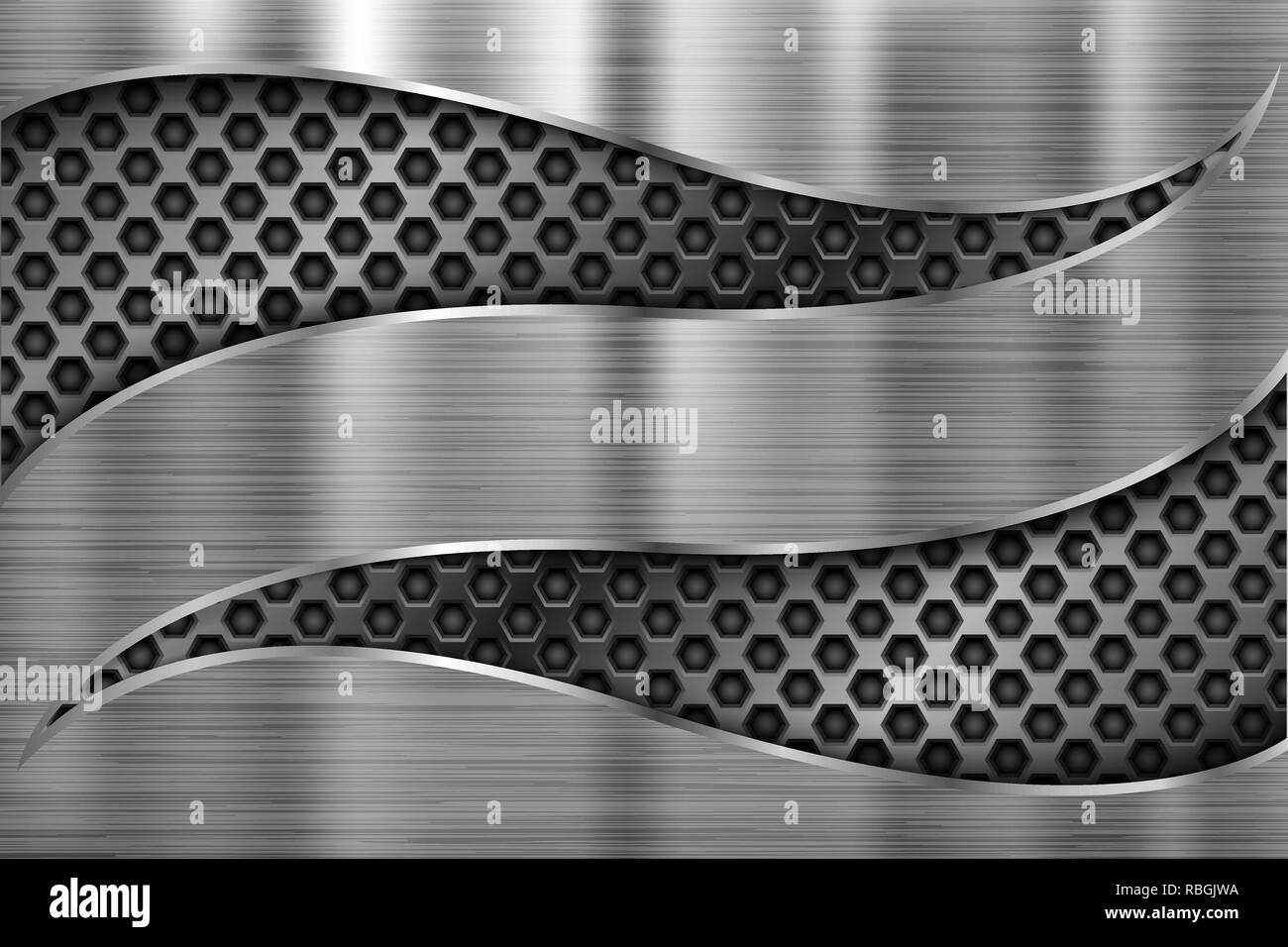 Brushed metal background with cut out perforated 3d waves Stock Vector ...