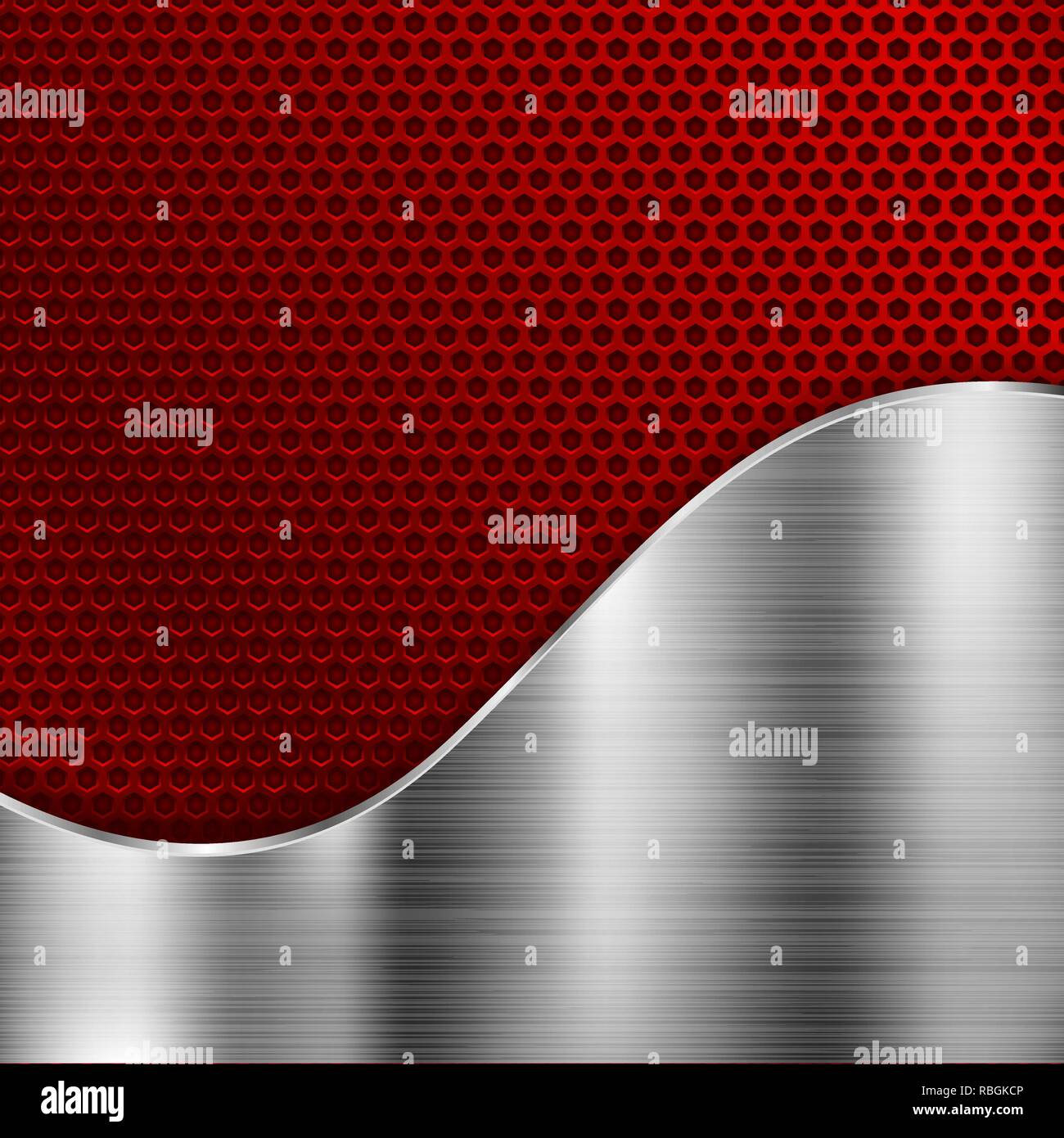 Red metal perforated background with brushed steel element Stock Vector ...