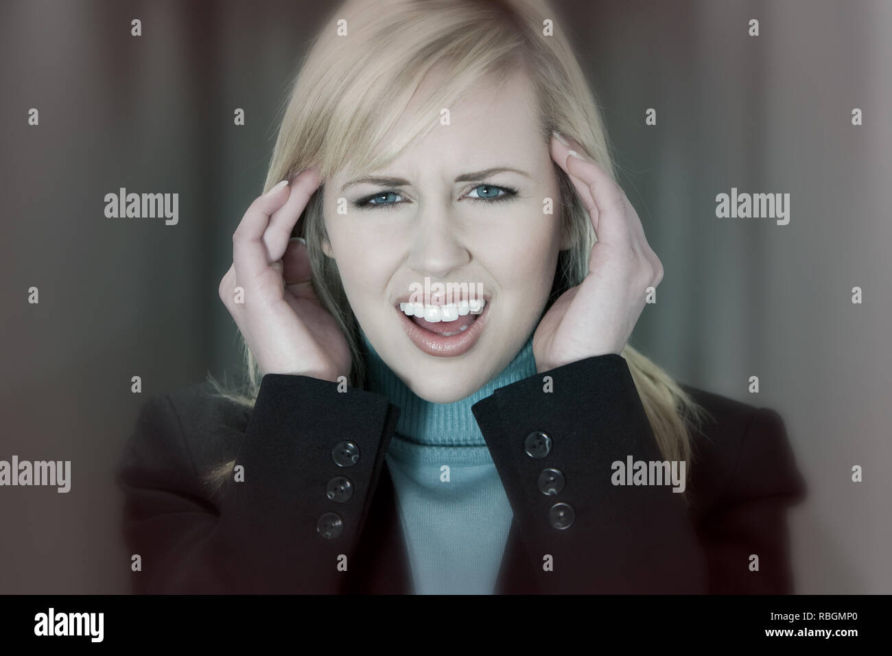 Smart woman or female businesswoman suffering migraine headache Stock ...