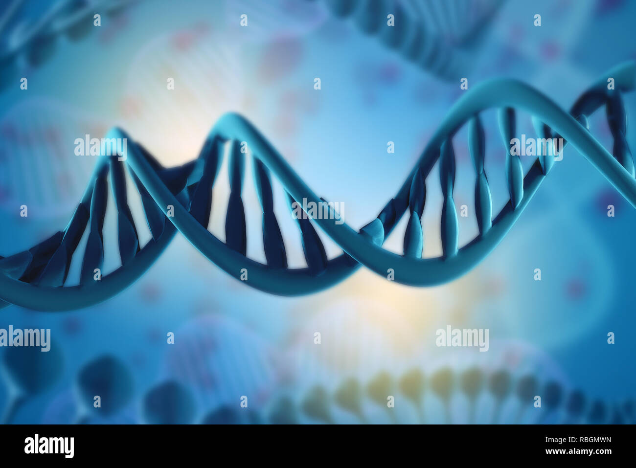3d Illustration of DNA molecule. The helical molecule of a nucleotide ...