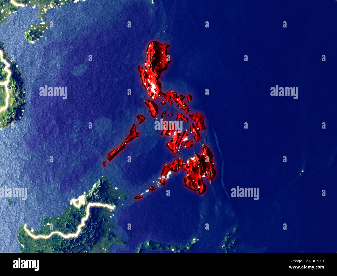 Philippines from space on Earth at night. Very fine detail of the ...