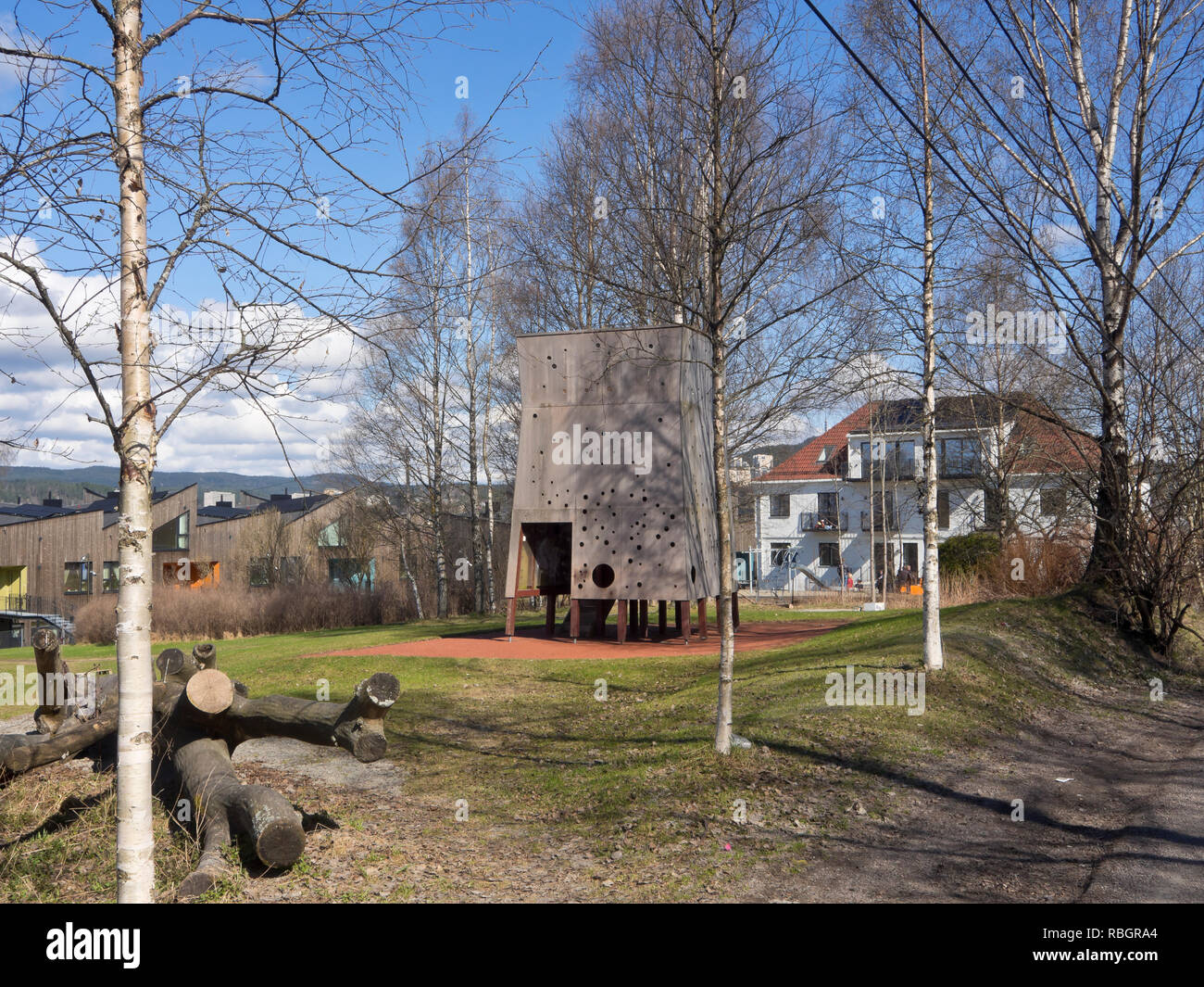 The lookout at Furuset Kulturpark in the suburb of Oslo Norway, a park ...
